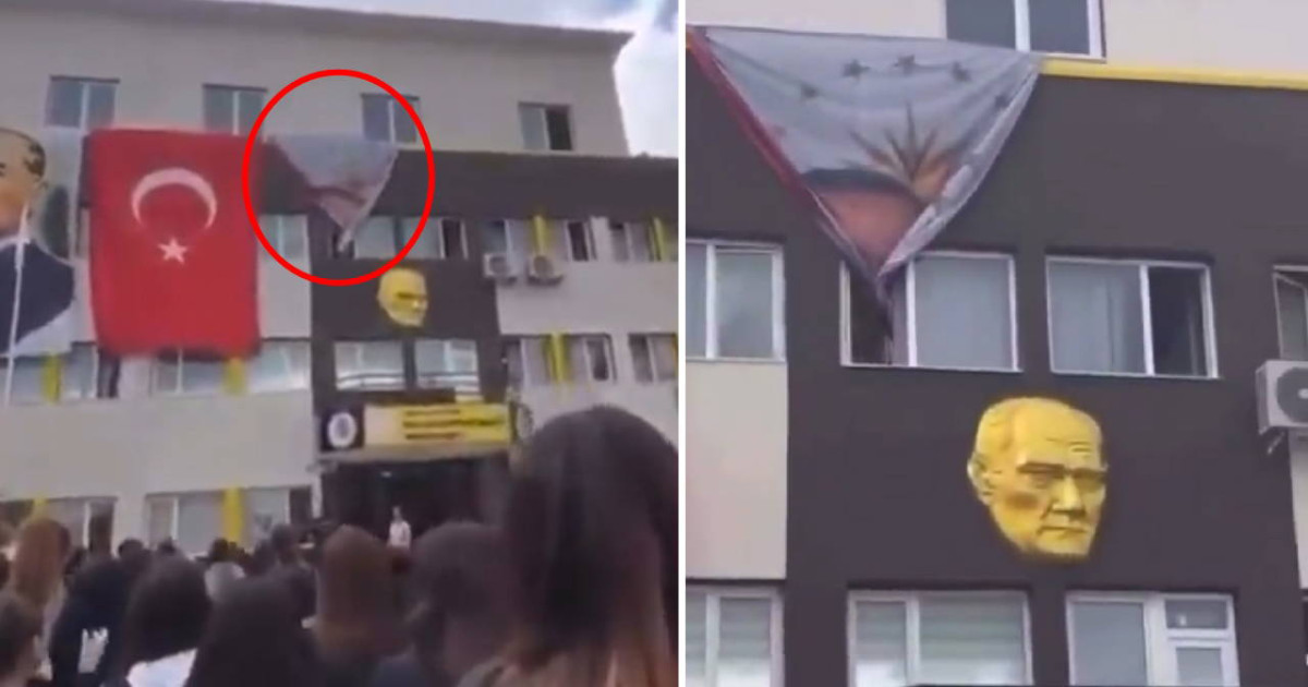 Scandal in Turkey. schoolchildren protest against Erdogan's poster